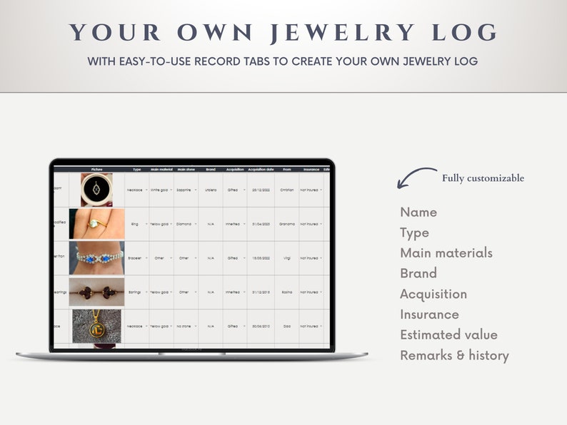 Jewelry Collection Tracker Jewelry Inventory Tracker Jewelry Log ...