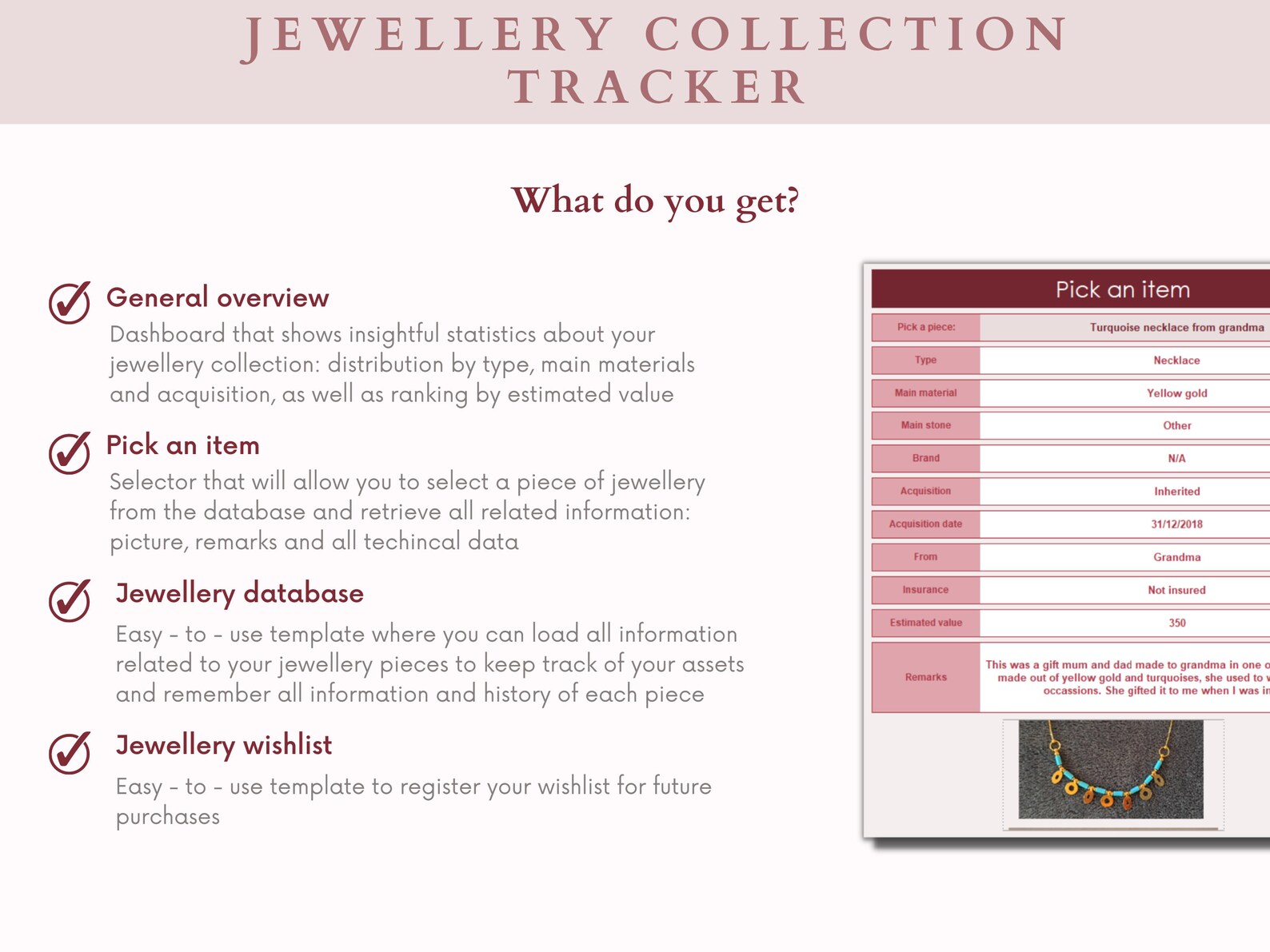 Jewelry Collection Tracker Jewelry Inventory Tracker Jewelry Log ...