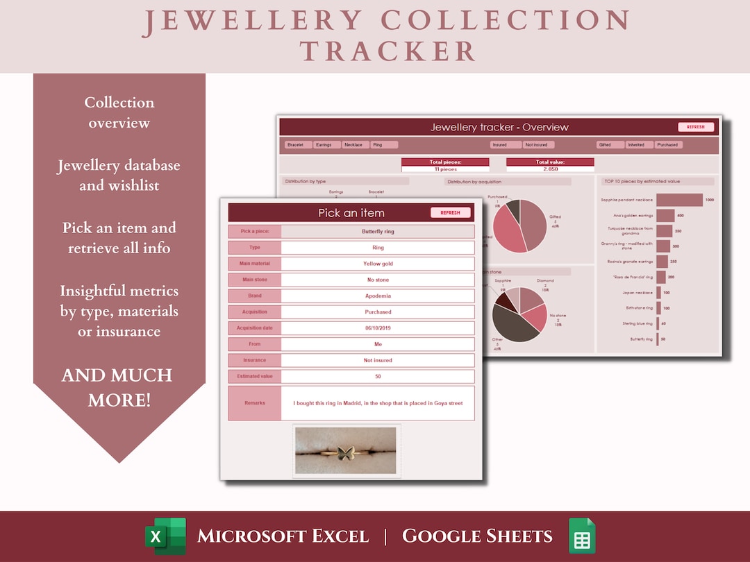 Jewelry Collection Tracker Jewelry Inventory Tracker Jewelry Log ...