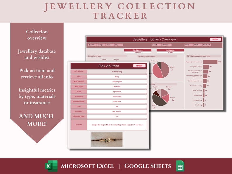Jewelry Collection Tracker Jewelry Inventory Tracker Jewelry Log ...