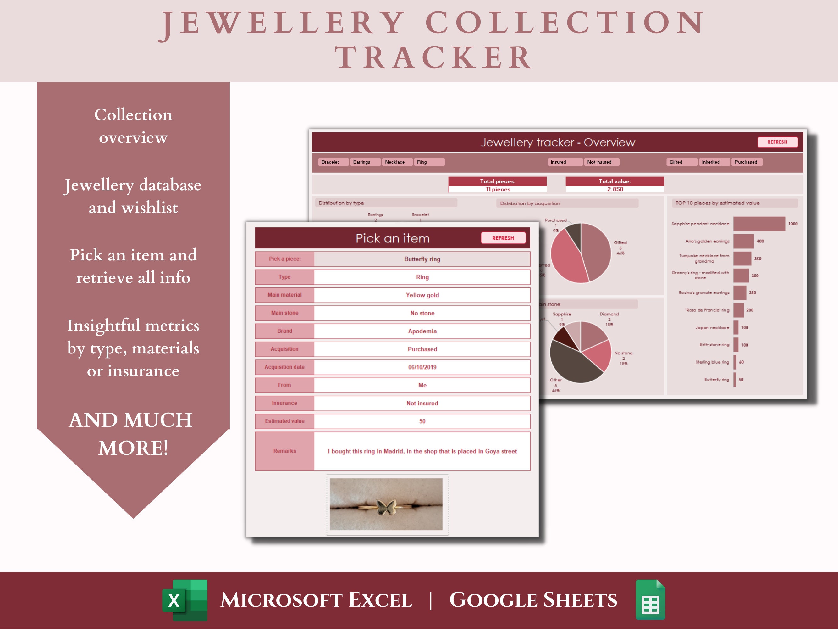 Jewelry Collection Tracker Jewelry Inventory Tracker Jewelry Log ...