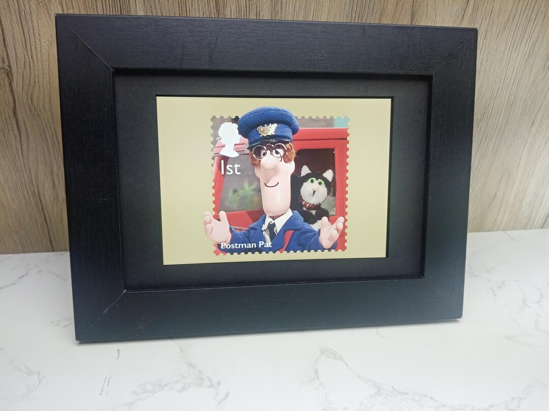 A5 Framed Postman Pat Genuine Royal Mail Postage Card, Black or White ...