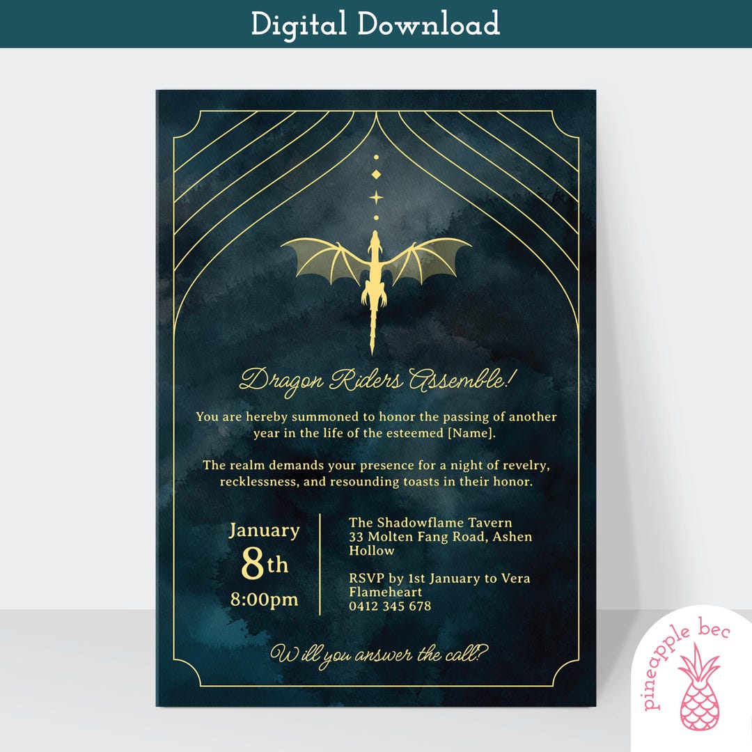 Printable Fantasy Dragon Themed Birthday Party Invitation | Bookish ...
