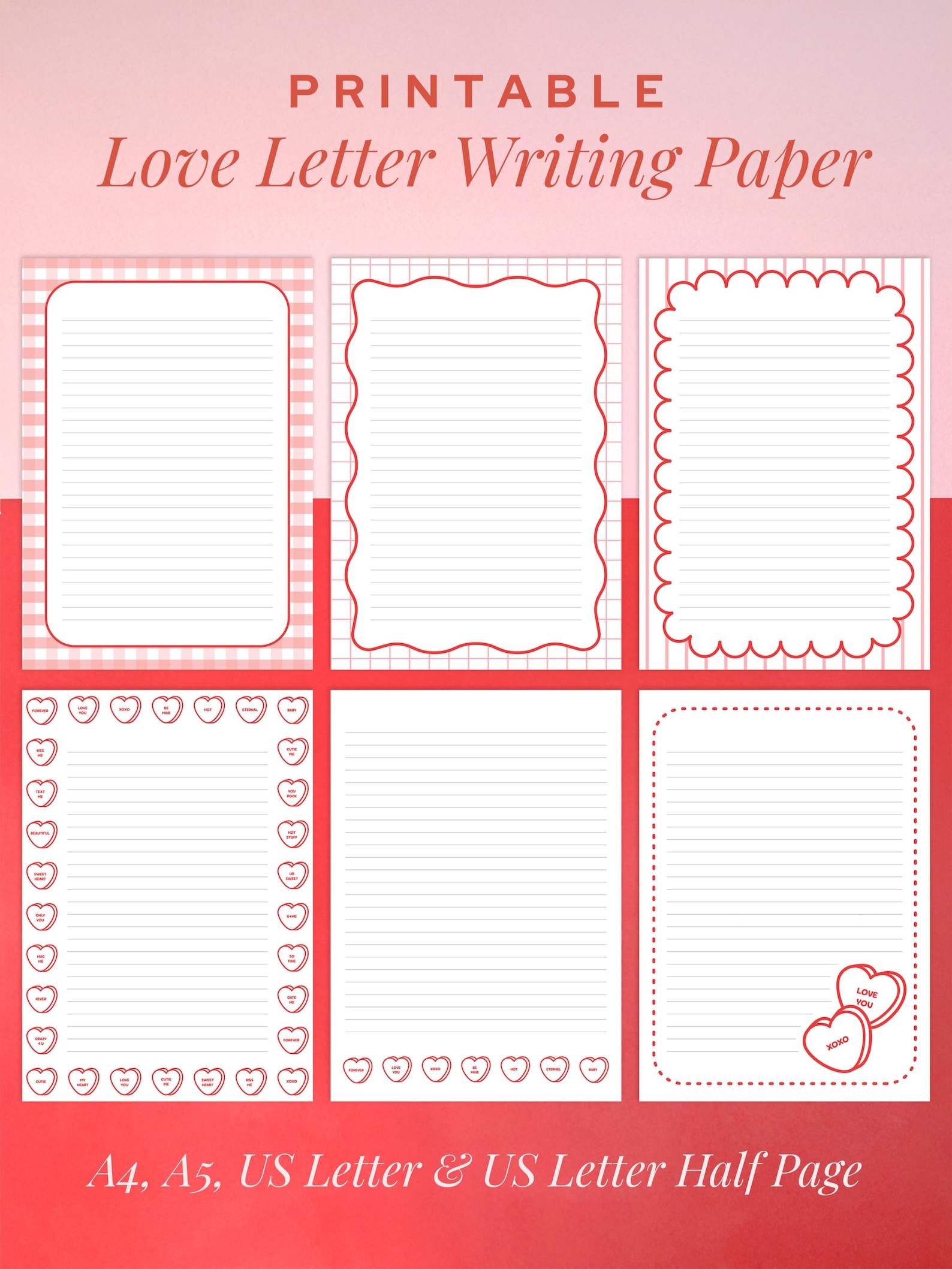 Printable Valentine's Day Letter Writing Paper, Conversation Heart ...