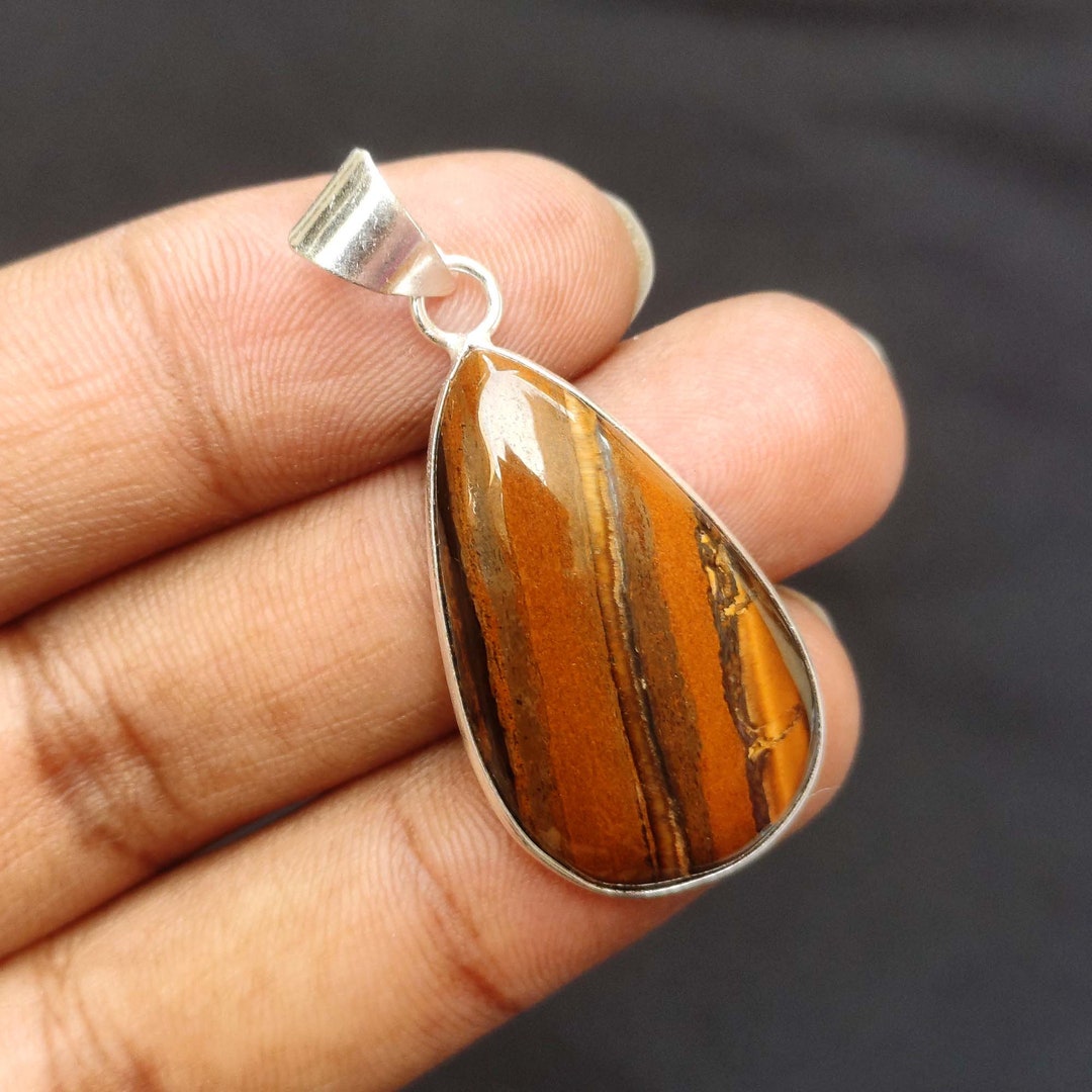Natural Tiger Eye Gemstone Pendant, 925 Sterling Silver Pendant Jewelry ...