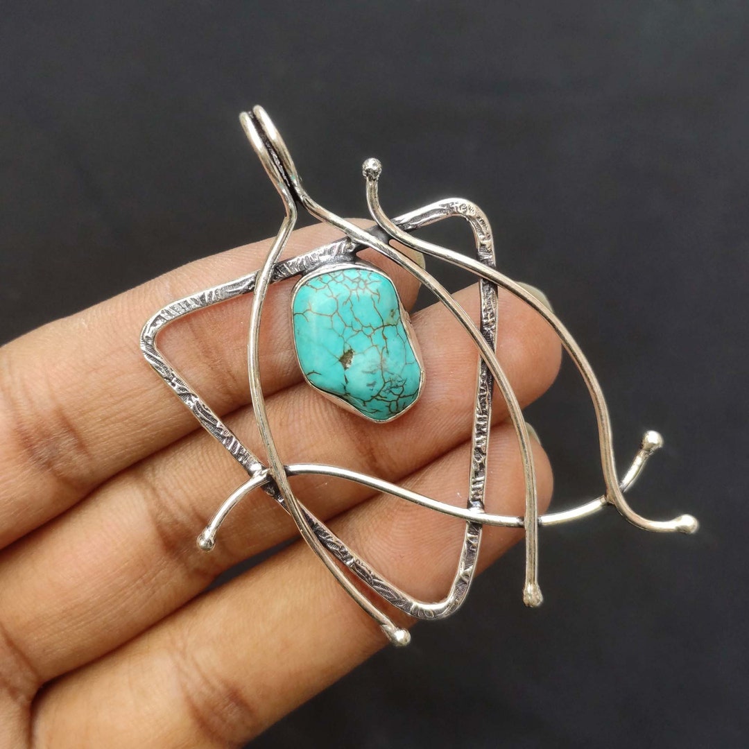 Natural Turquoise Gemstone Pendant Sterling Silver Pendant Turquoise ...