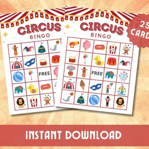 Circus Carnival Bingo Game, Kids Teens Adults Family Birthday Activity ...
