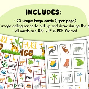 Safari Baby Shower Bingo, Printable Kids Birthday Party Game, 20 Animal ...