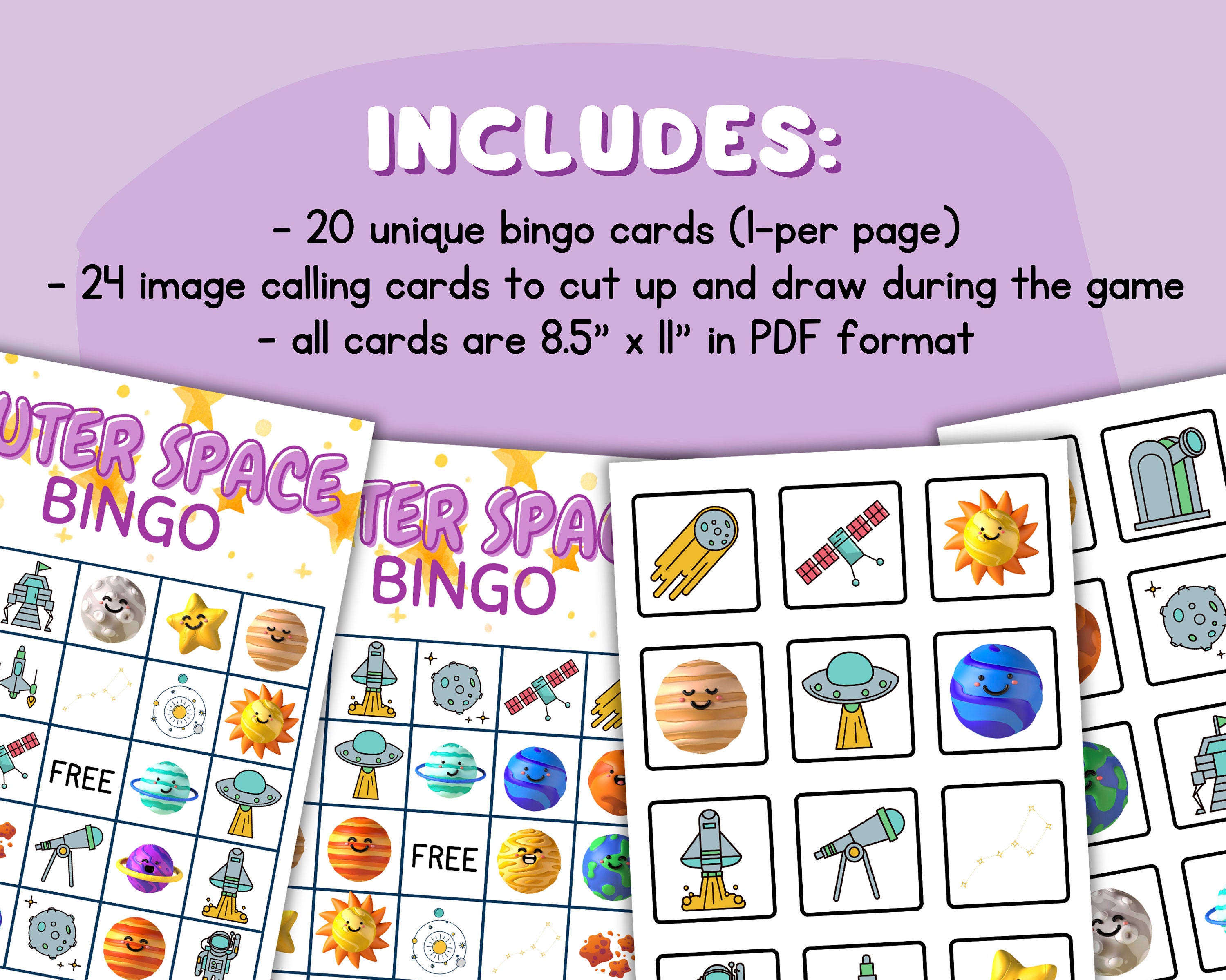 Outer Space Bingo Printable, Kids Teens Birthday Party Activity, Baby ...