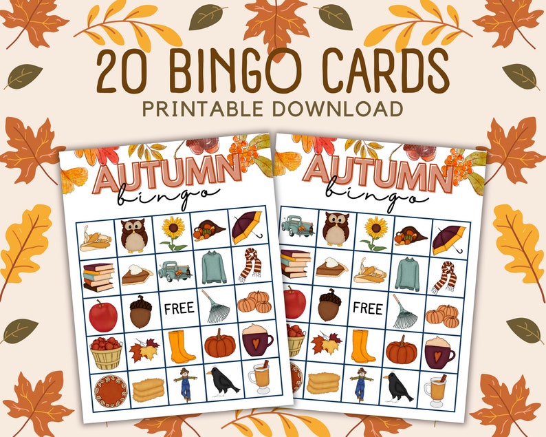 Autumn Fall Bingo Cards, Kids Adults Thanksgiving Game, Digital ...