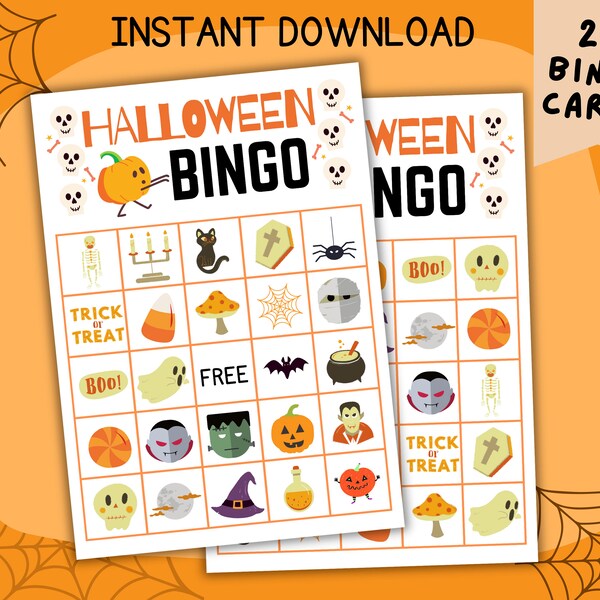 Printable Halloween Bingo, Kids Party Game, 20 Fall Themed Bingo Cards ...