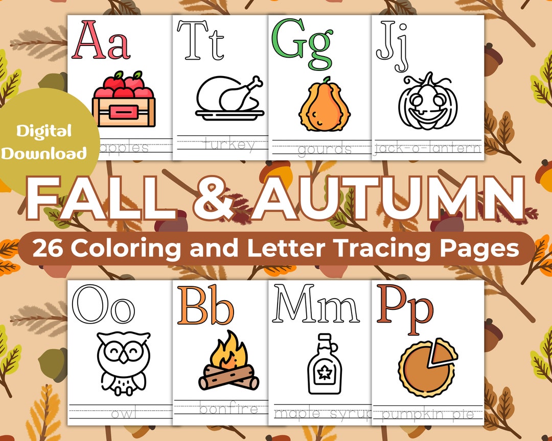 Alphabet Fall Coloring Pages, Autumn Kids Letter Worksheet, Handwriting ...