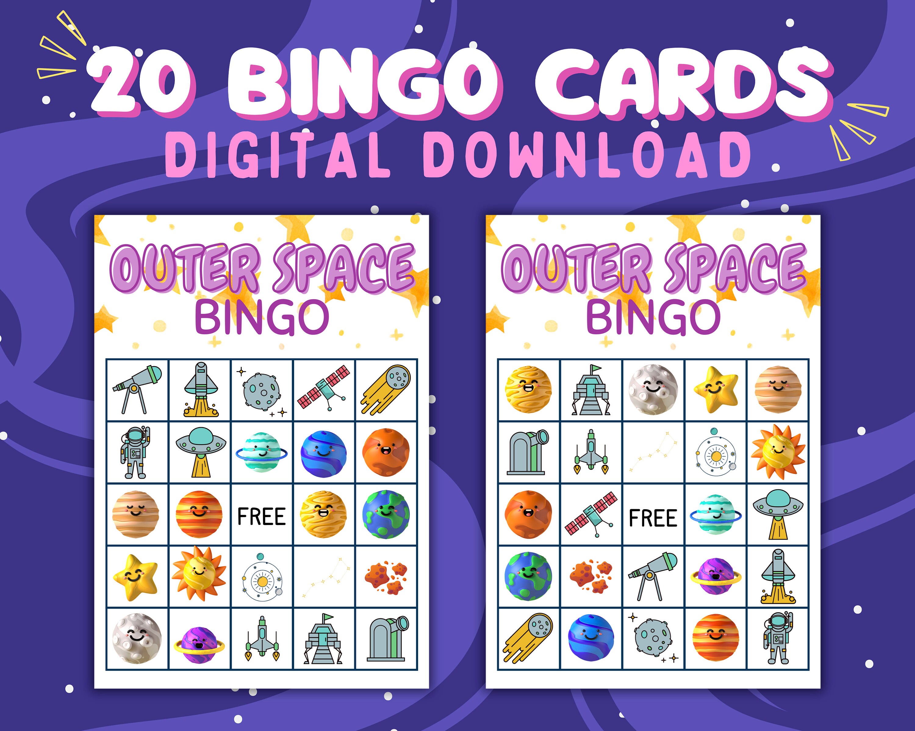 Outer Space Bingo Printable, Kids Teens Birthday Party Activity, Baby ...