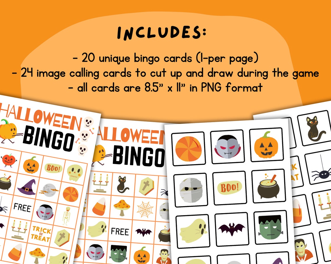 Printable Halloween Bingo Kids Party Game 20 Fall Themed - Etsy