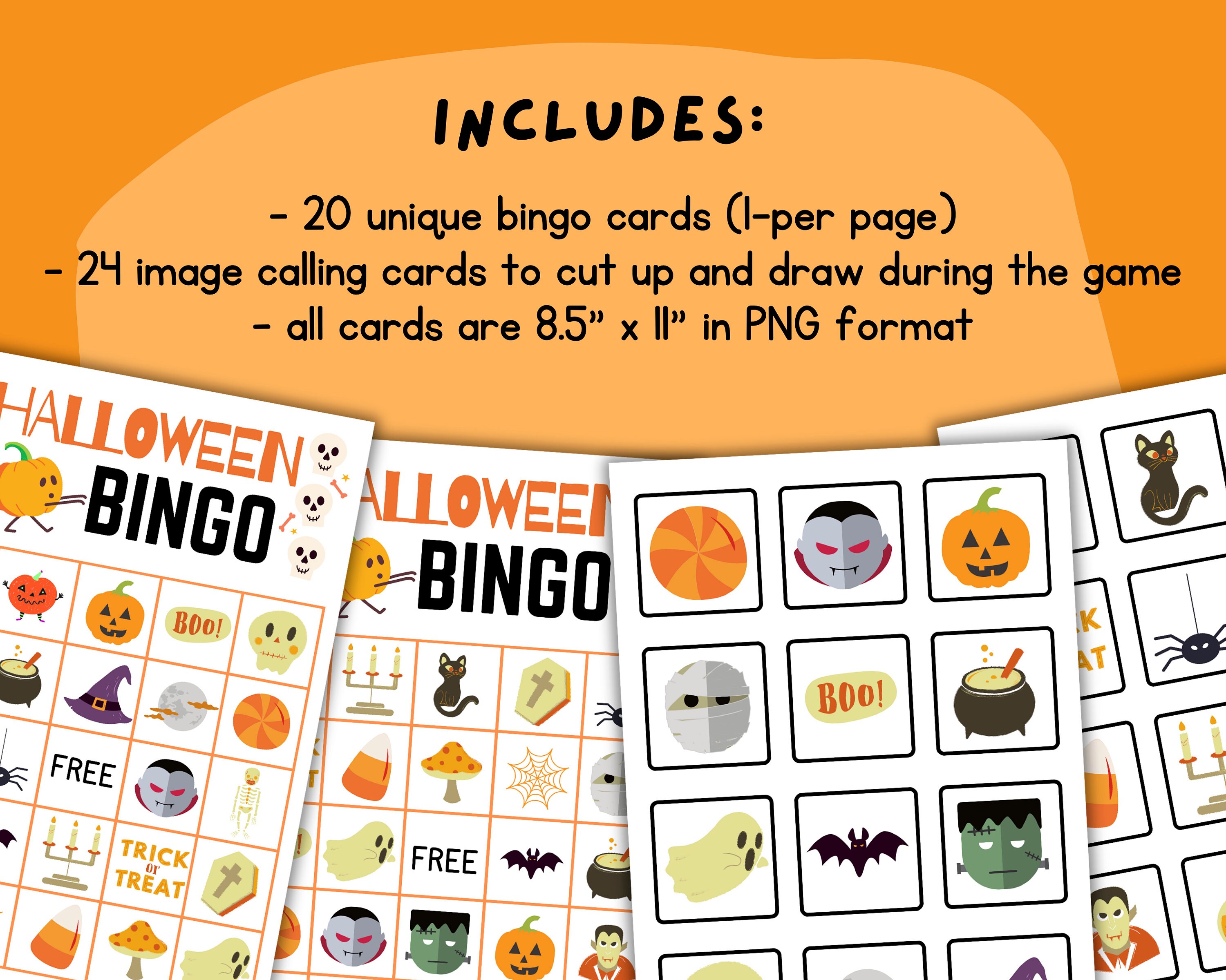 Printable Halloween Bingo Kids Party Game 20 Fall Themed - Etsy