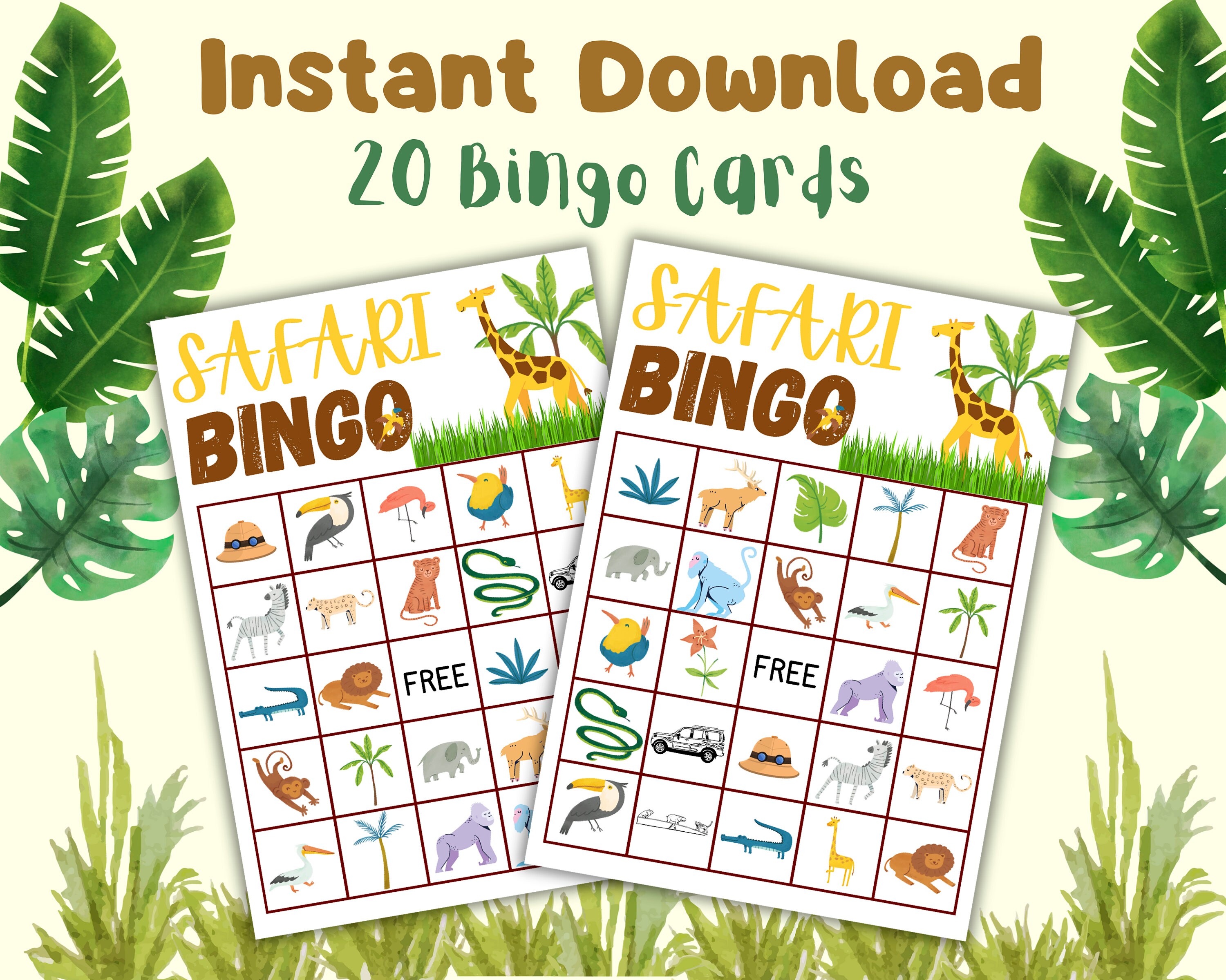Safari Baby Shower Bingo Printable Kids Birthday Party Game - Etsy