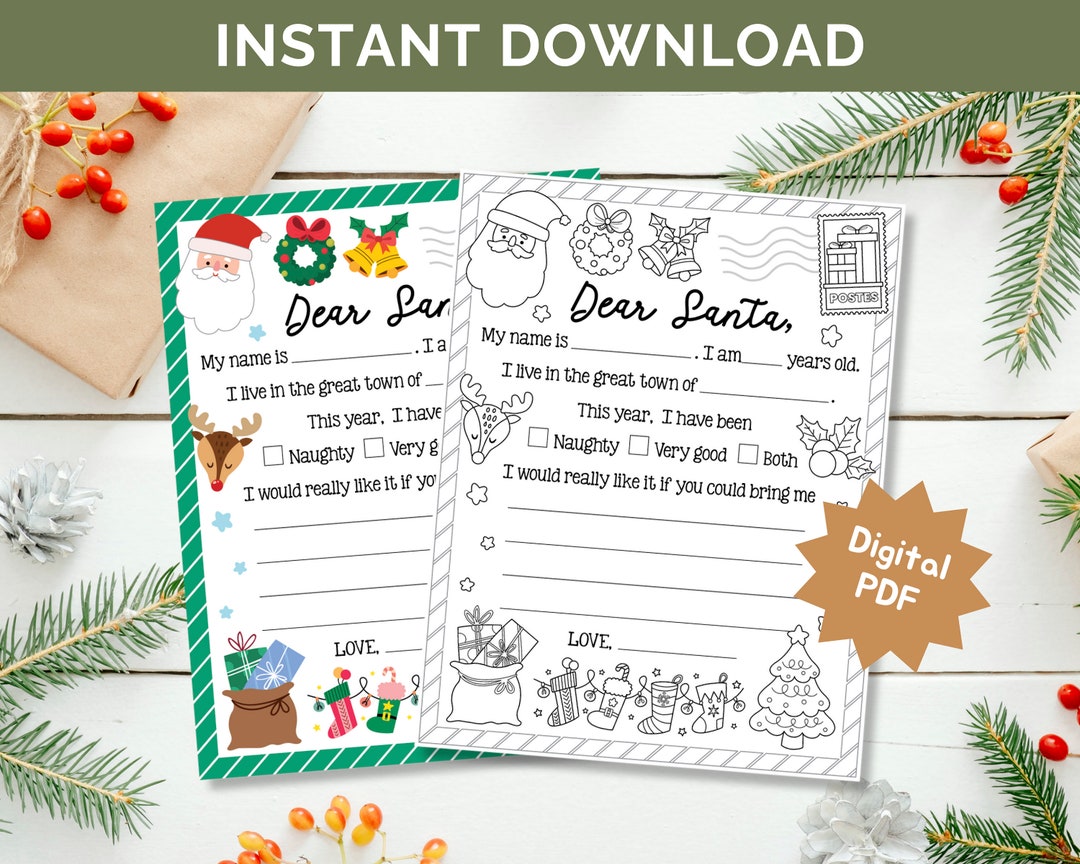 Dear Santa Letter Coloring Page Kids Christmas Wishlist - Etsy