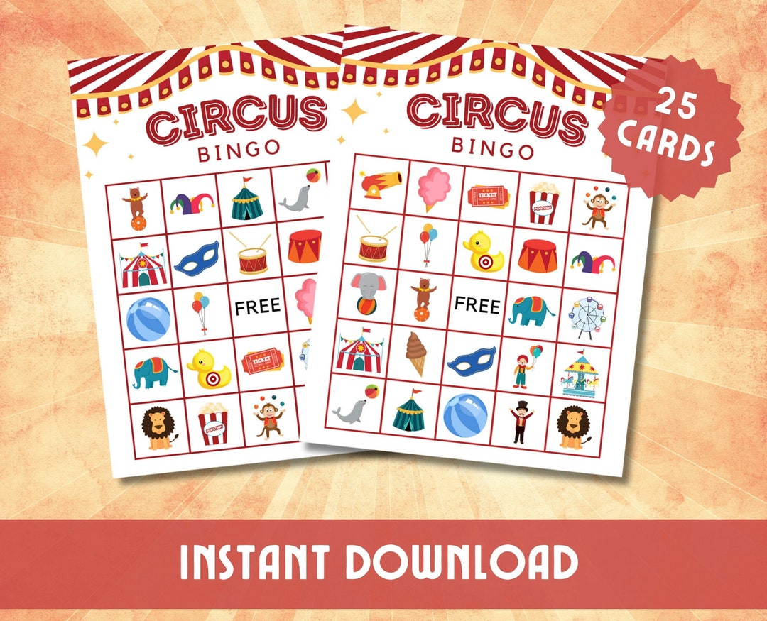 Circus Carnival Bingo Game, Kids Teens Adults Family Birthday Activity ...