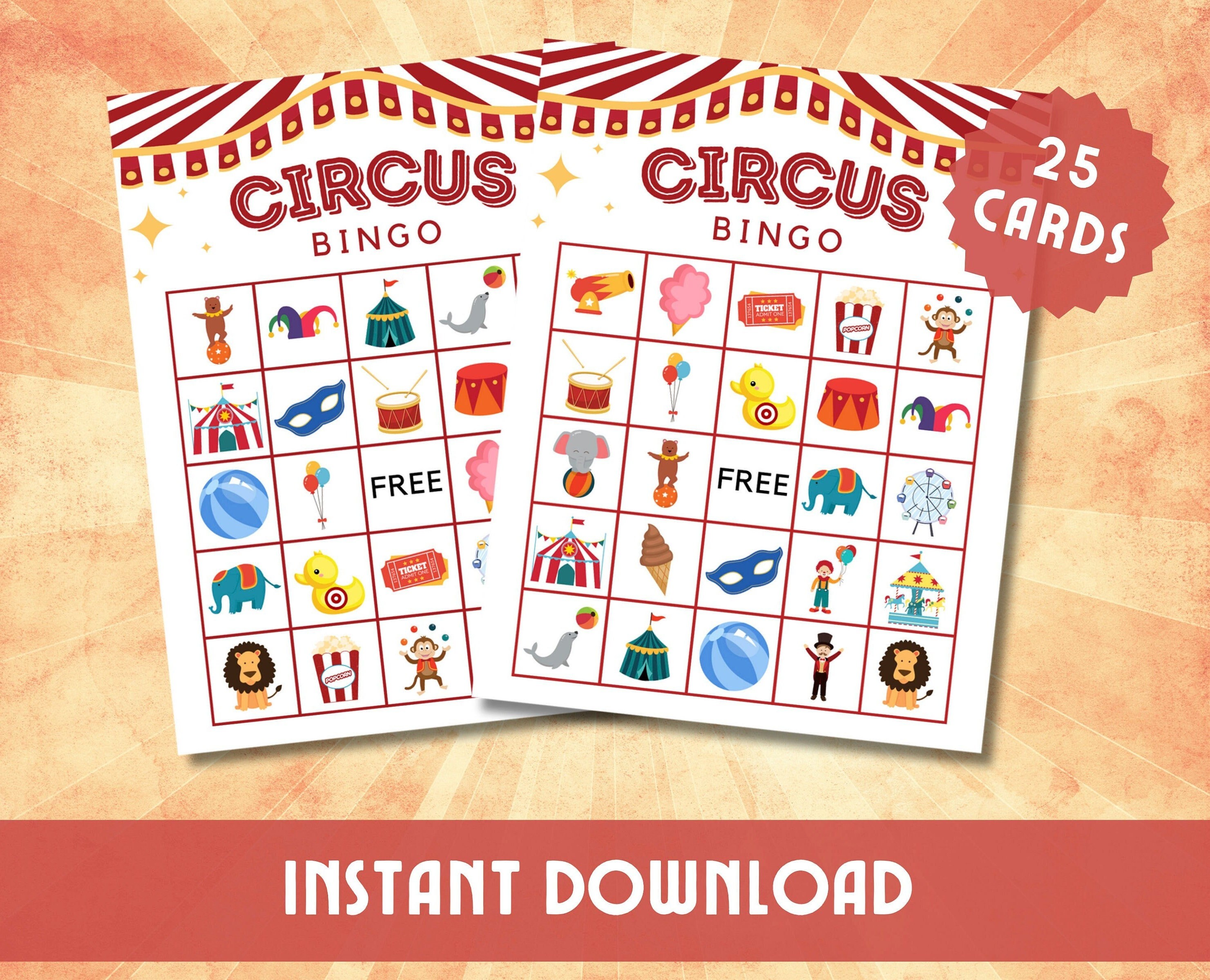 Circus Carnival Bingo Game, Kids Teens Adults Family Birthday Activity ...