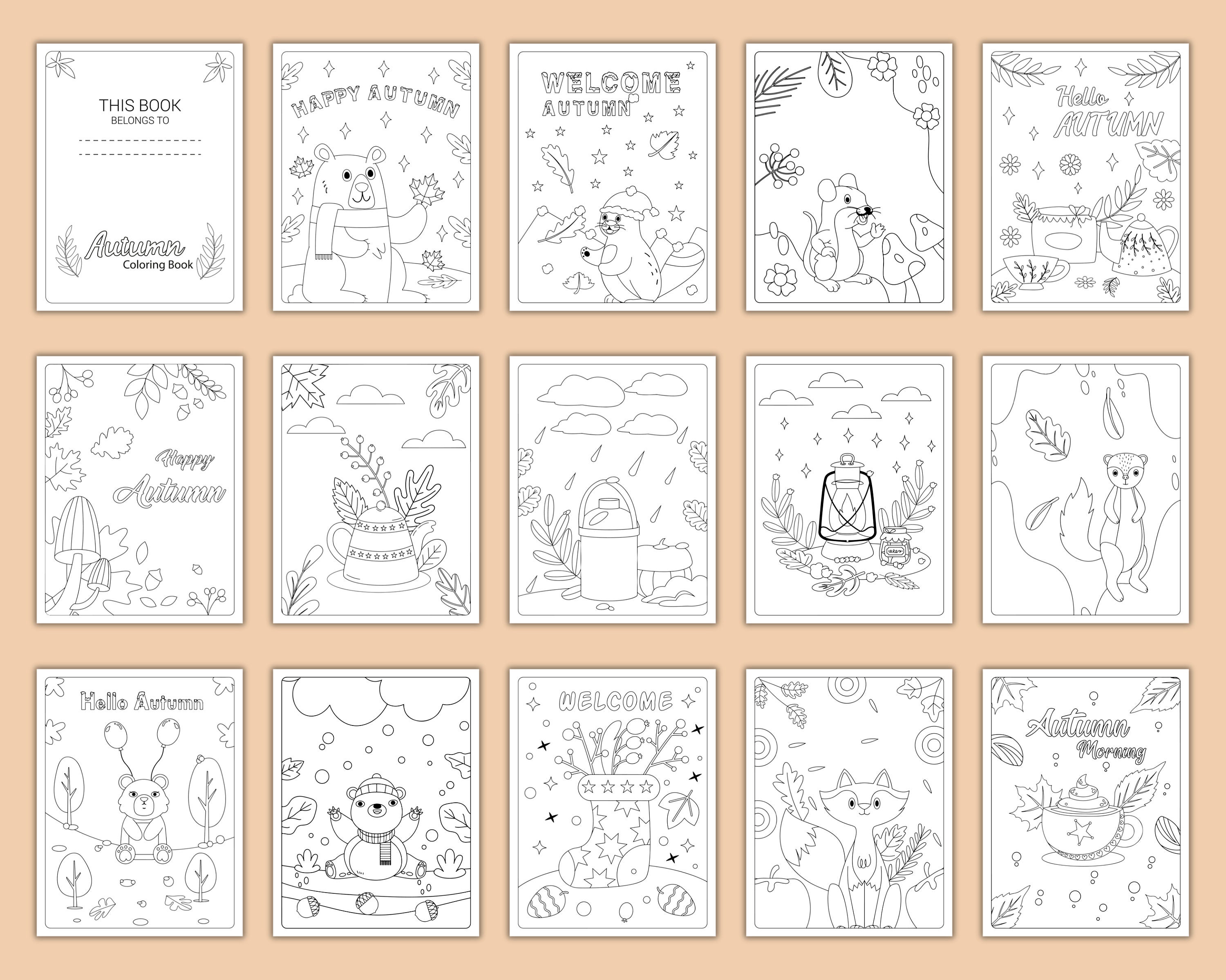 Printable Fall Coloring Pages, Kids School Halloween Activity, Autumn ...