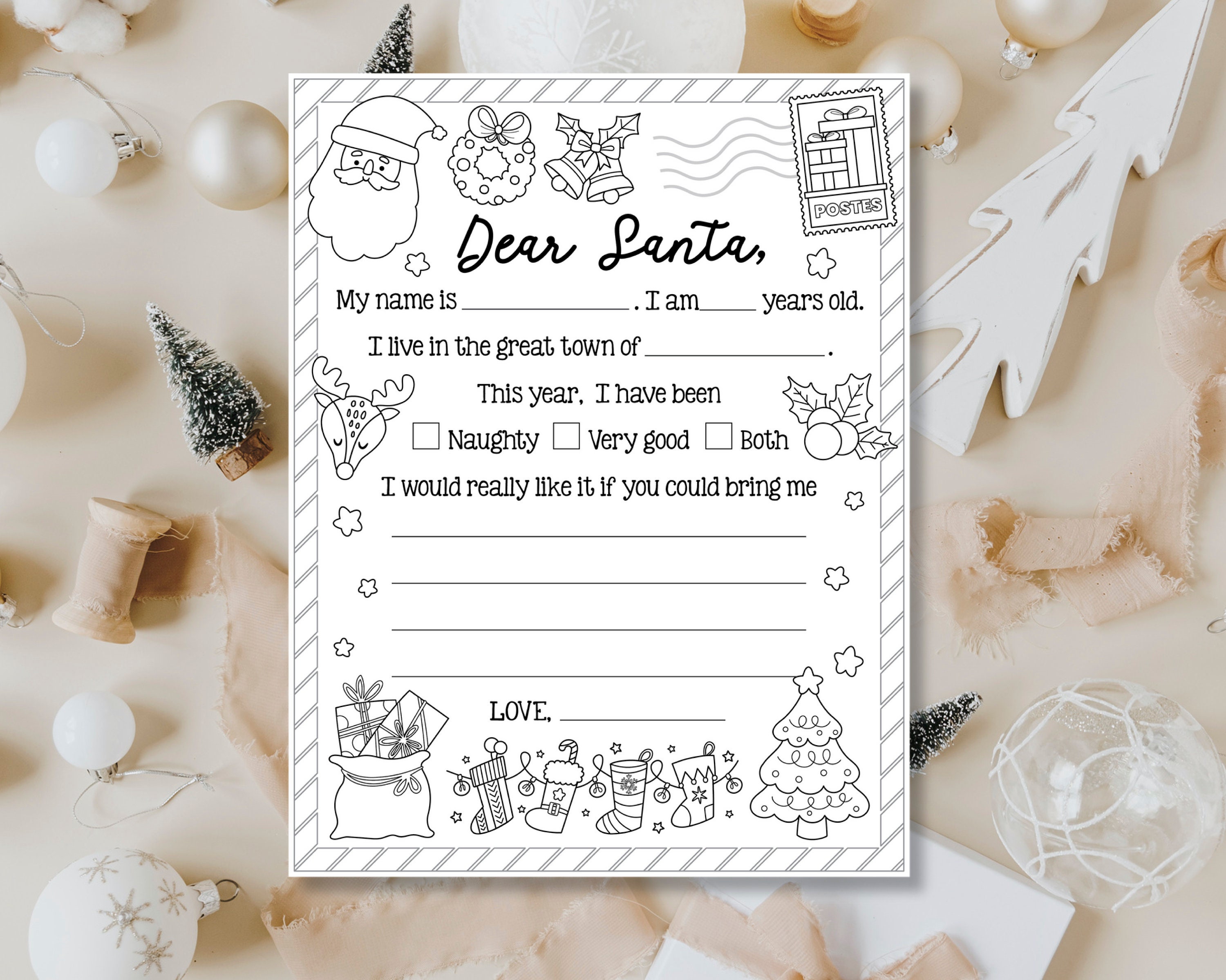 Dear Santa Letter Coloring Page Kids Christmas Wishlist - Etsy