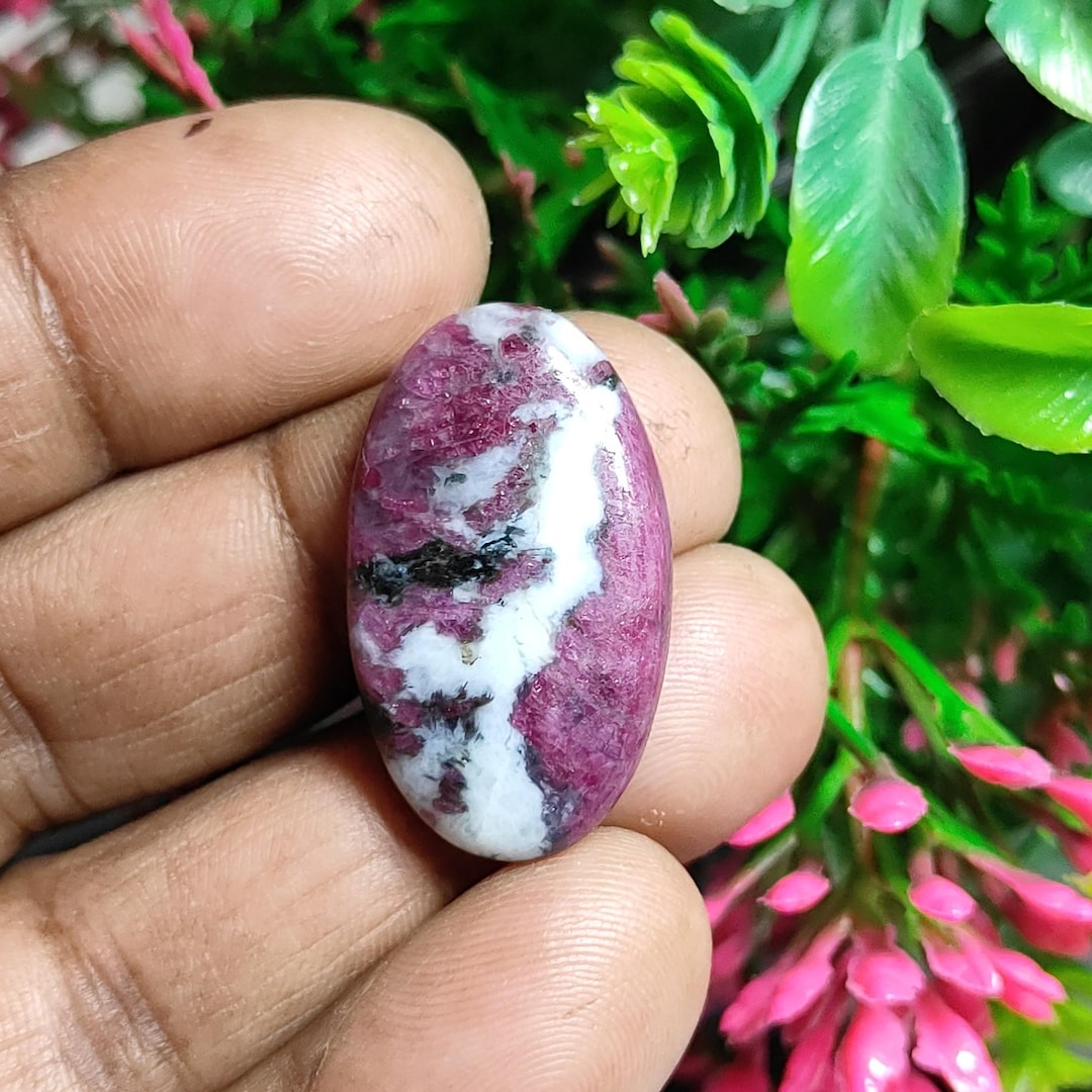 Oval Tugtupite Cabochon: Natural Red Tourmaline Loose Gemstone, 25 ...