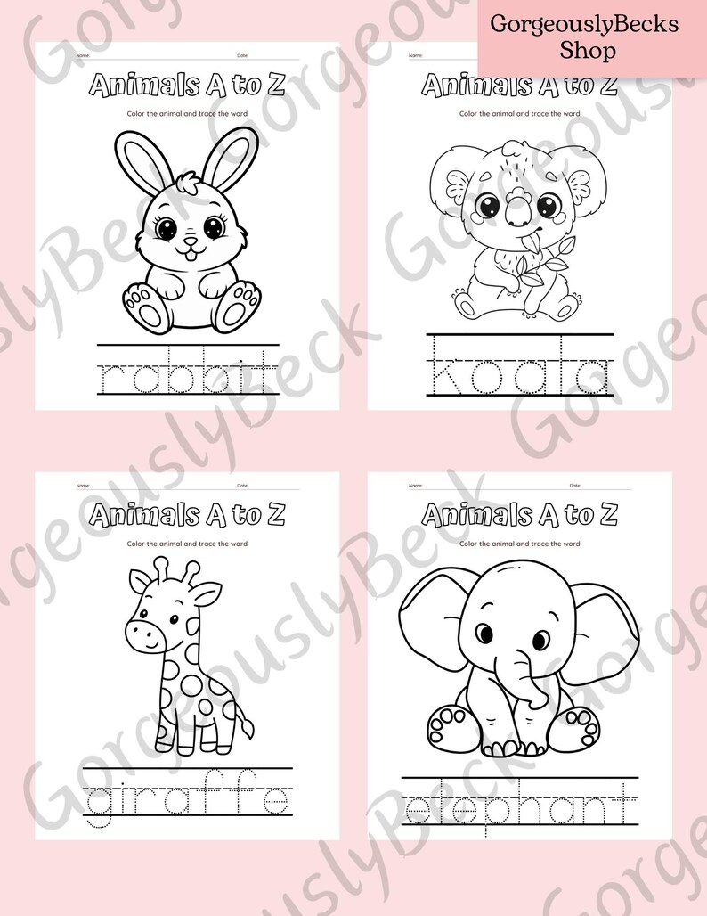 Animals A to Z Coloring Pages for Kids - Alphabet Animal Tracing ...