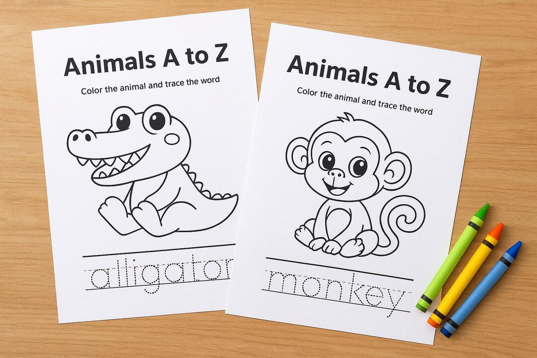 Animals A to Z Coloring Pages for Kids - Alphabet Animal Tracing ...