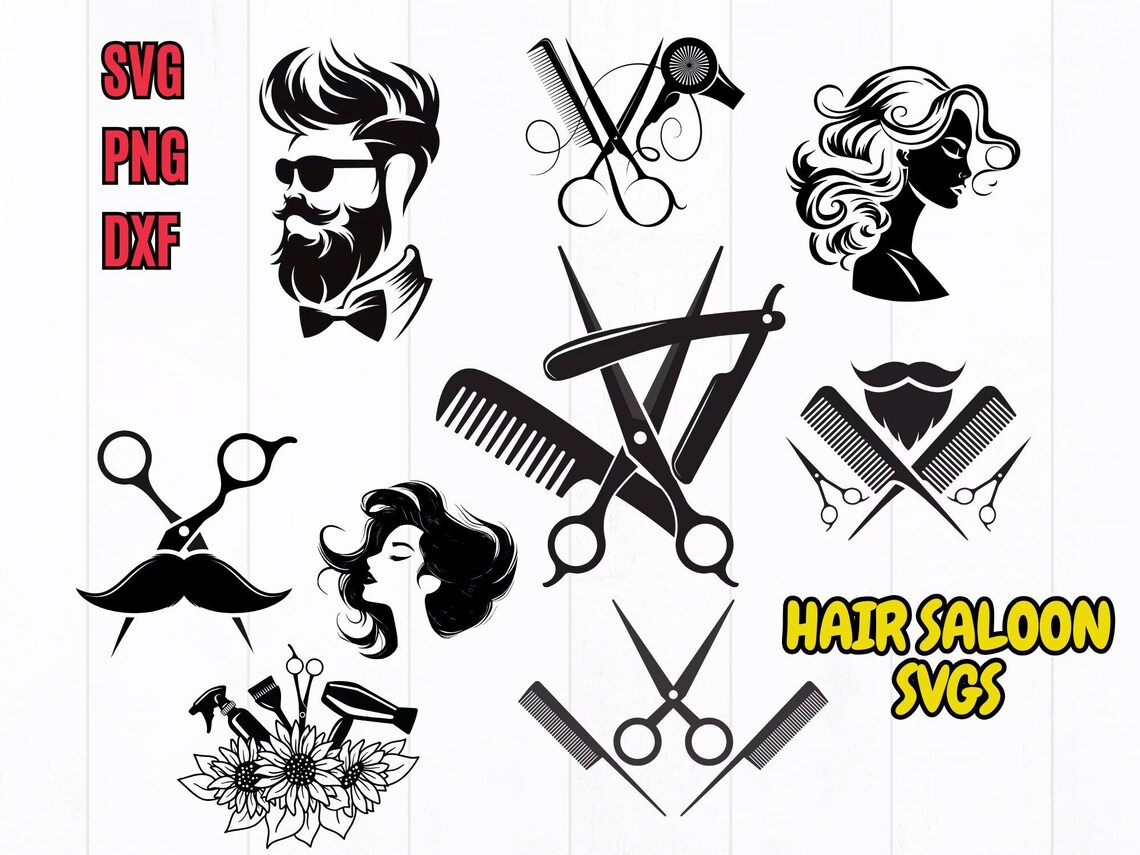 Hairdresser SVG Bundle: Salon Logo, Hairstylist Clipart (PNG, JPG) - Etsy