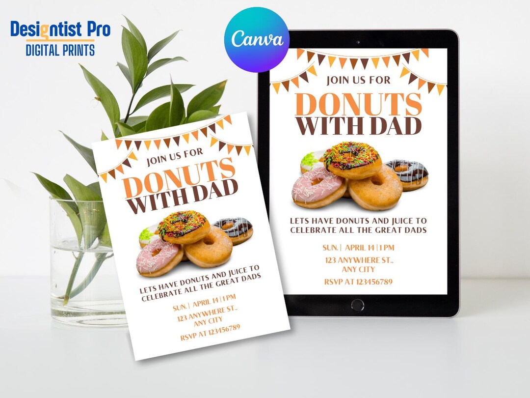 Donuts With Dad Invitation: Father's Day Party, Editable Canva Template ...