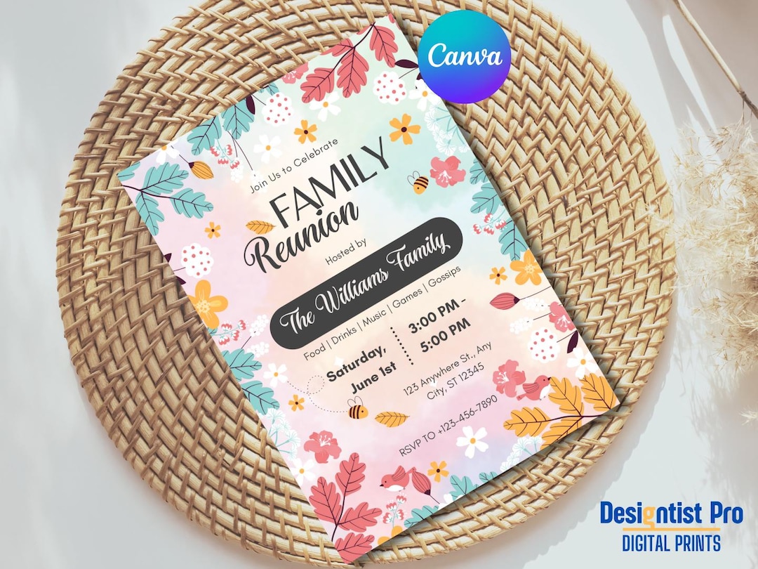 Family Reunion Invitation Template, Editable Canva Templates, Spring ...