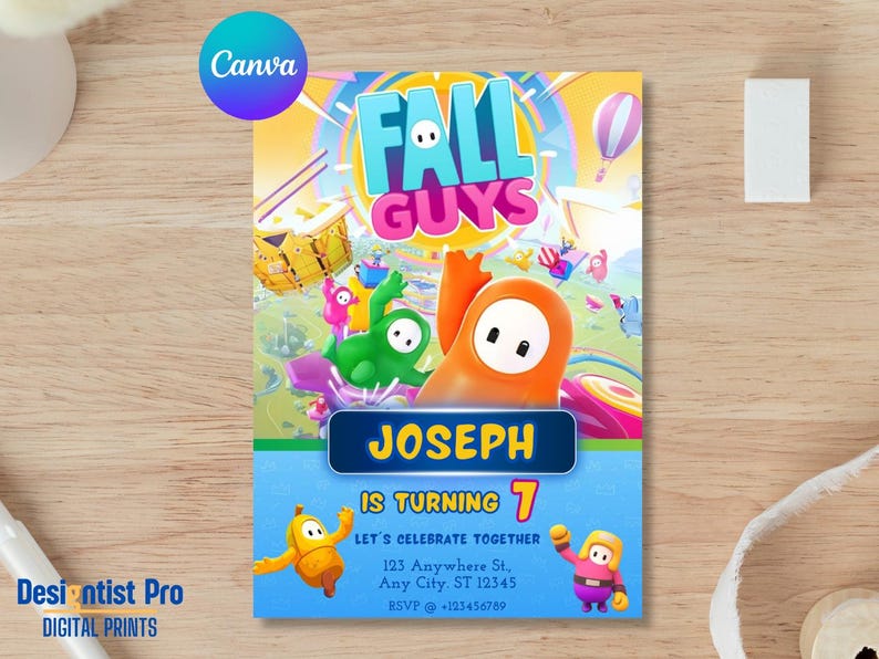 Editable Fall Guy Birthday Invitation Template | Digital Kids Party ...