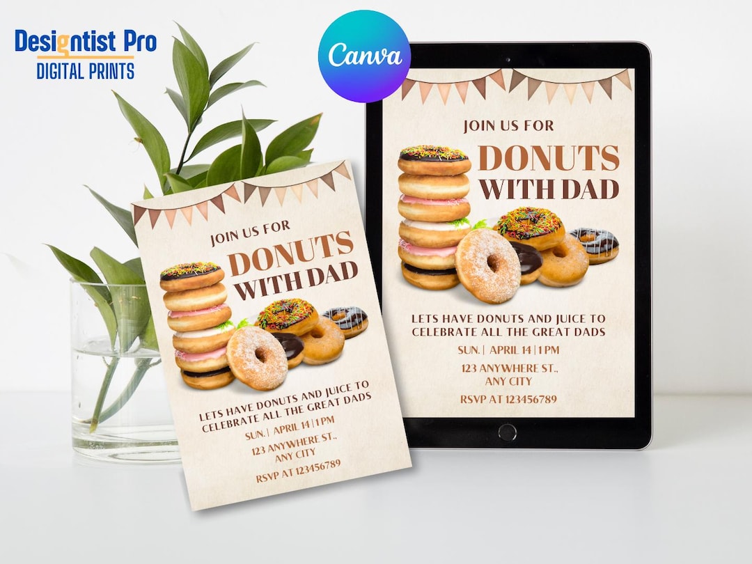 Donuts With DAD Flyer Invite, Editable Template, DAD Invitation ...