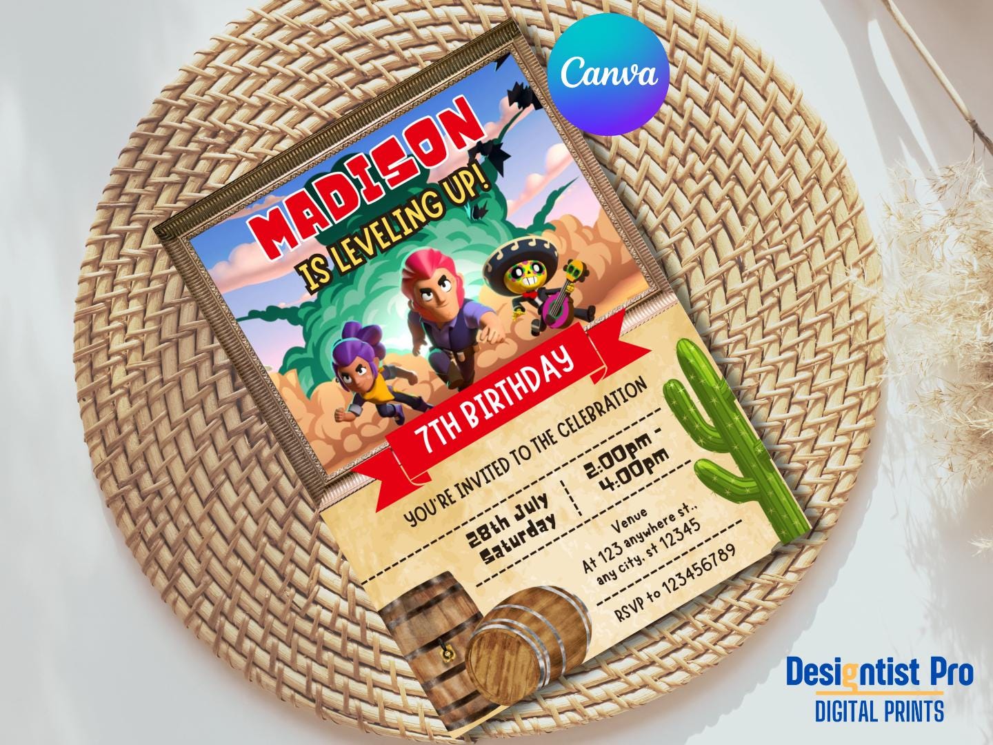 Brawl Stars Invitation Kids Theme Birthday Party Invite Editable Canva ...