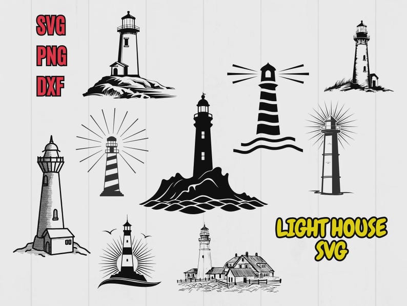 Lighthouse SVG Bundle: Nautical Clipart, Silhouette (digital Download ...