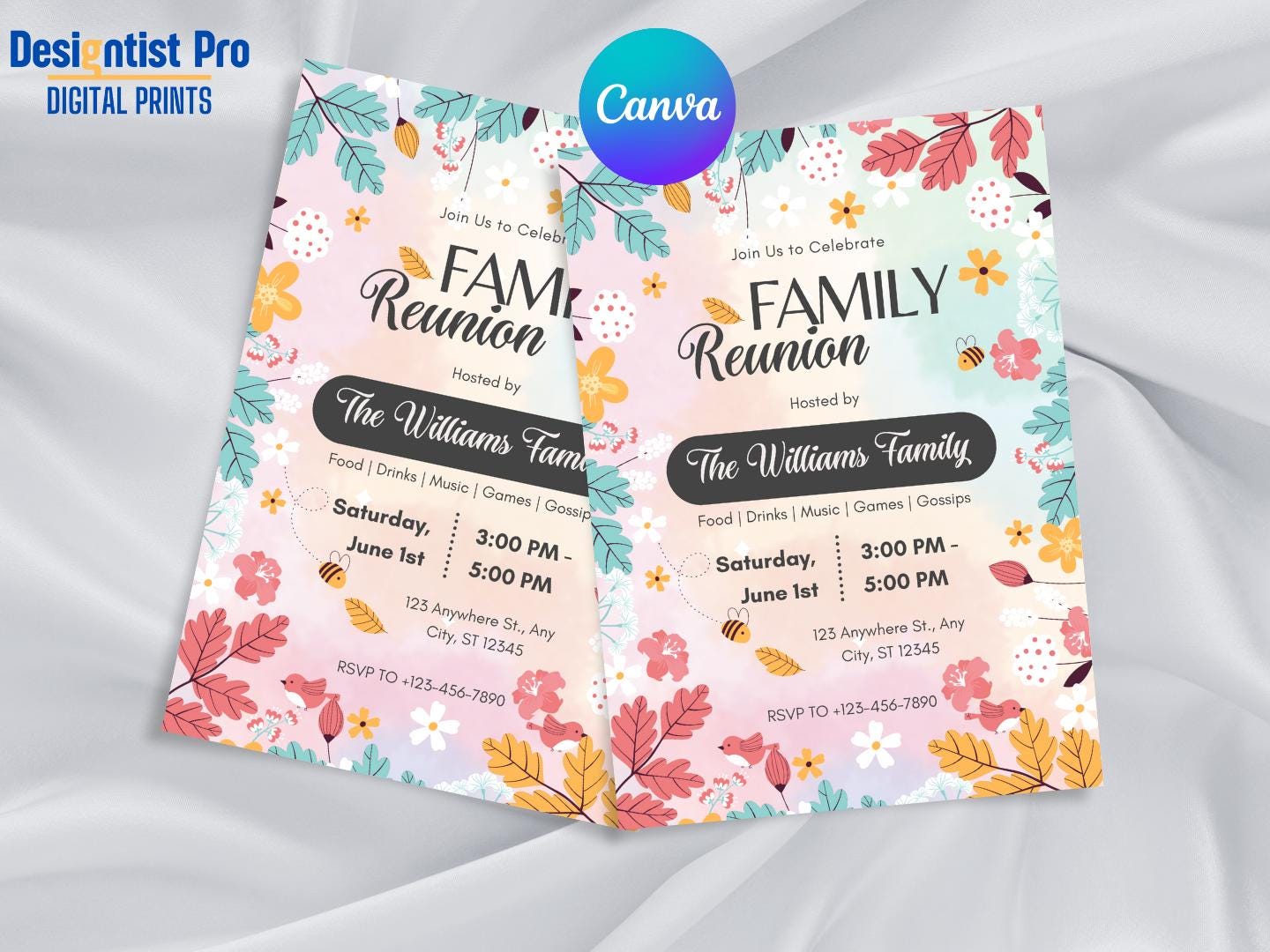 Family Reunion Invitation Template, Editable Canva Templates, Spring ...