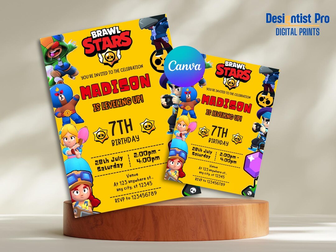 Brawl Stars Invitation Kids Theme Birthday Party Invite Editable Canva ...