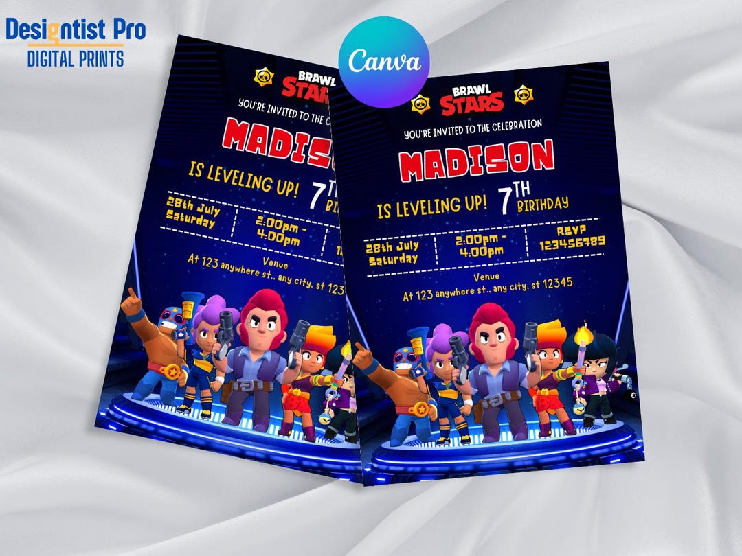 Brawl Stars Invitation Kids Theme Birthday Party Invite Editable Canva ...