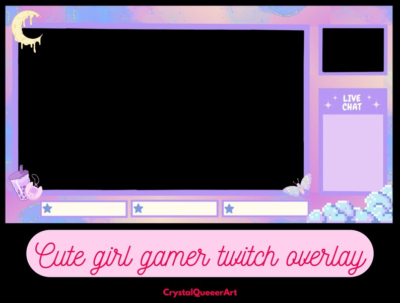 Cute Girl Gamer Twitch Overlay Boba Pastel Purple Pink Streaming - Etsy