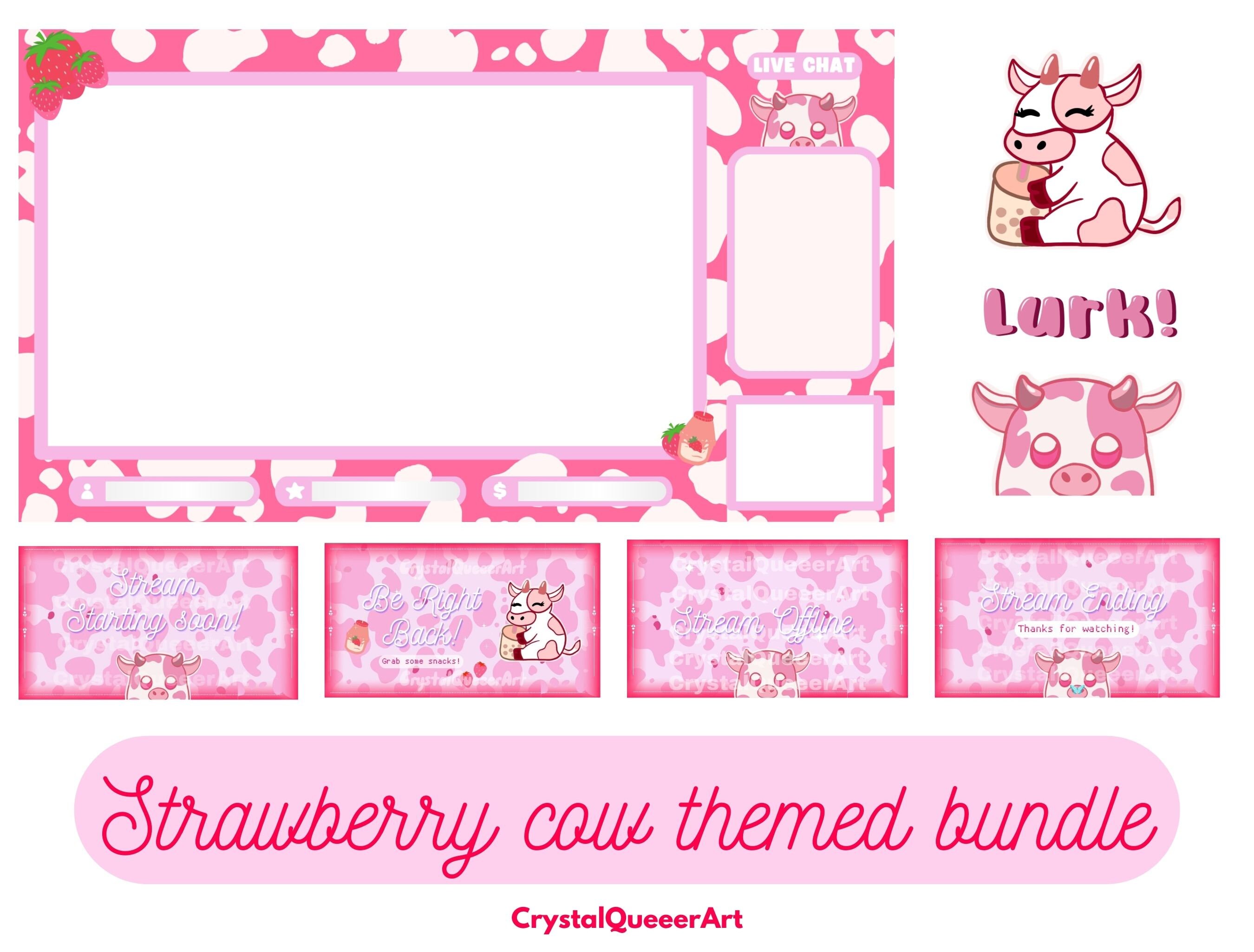 Strawberry Cow Bundle Twitch Overlay Cute Scene Screens Emotes - Etsy