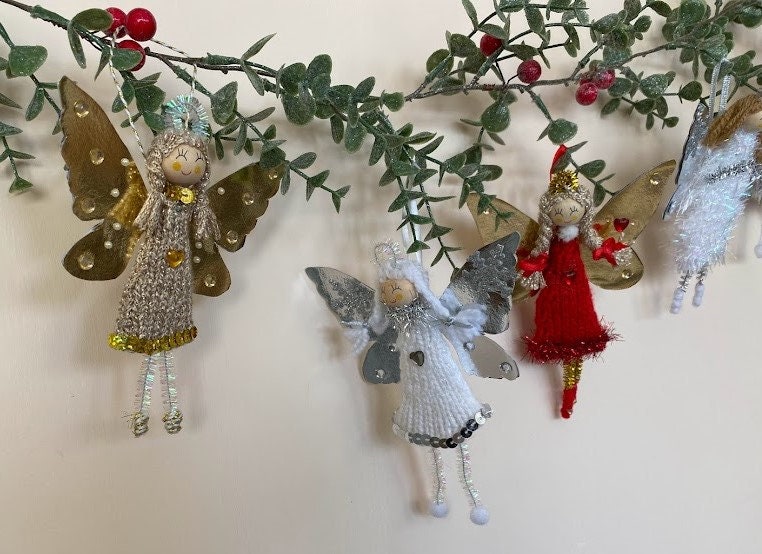 Christmas Hanging Fairy Dolls With Knitted Body Tree Ornaments Small ...