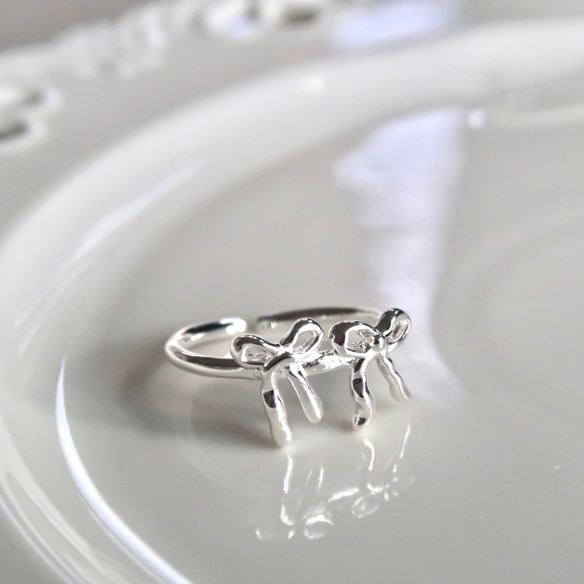 Double Bow Ring - Soft Girl Aesthetic | Girly Fashion | Dainty Ribbon Bow Ring | 925 Sterling ...