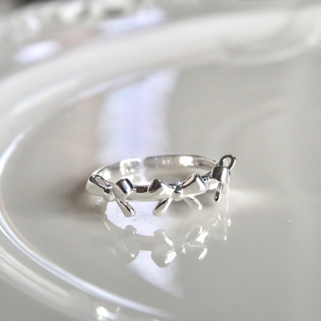 Tiny Bow Ring - Soft Girl Aesthetic | Dainty Ribbon Bow Ring | 925 Sterling Silver Adjustable ...