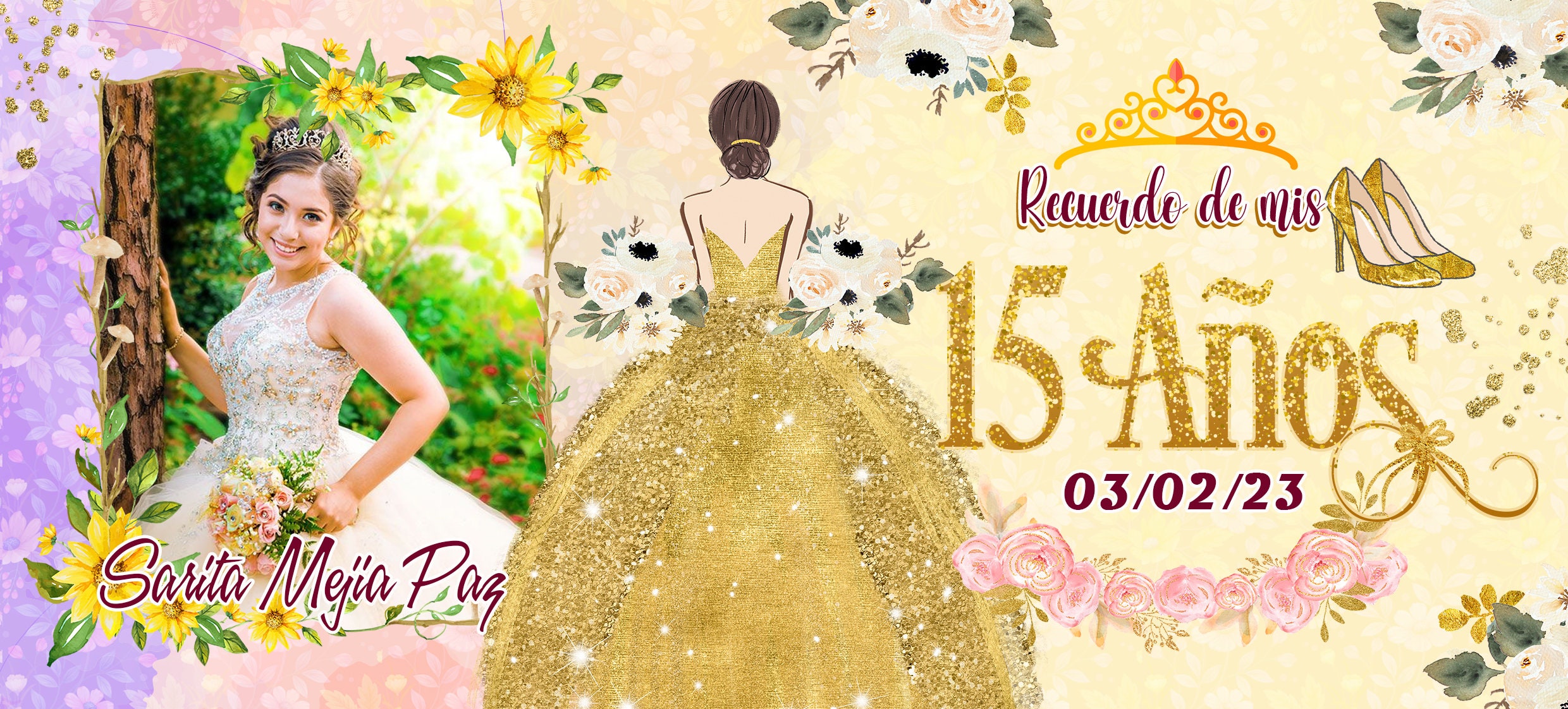 PSD Editable Quinceañera Template With Photography Gold Model - New for ...