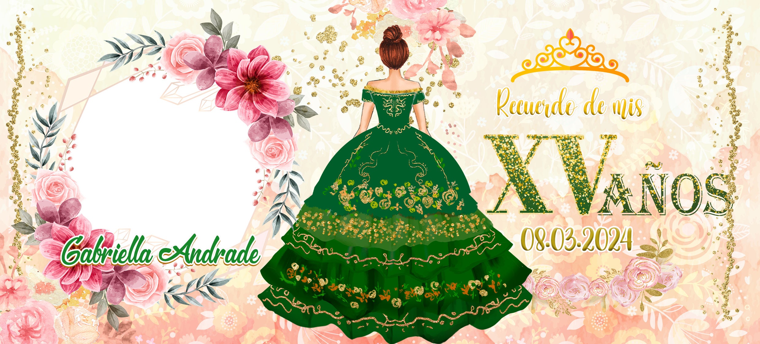 PSD Editable Quinceañera XV Template With Green Photography New for 11 ...