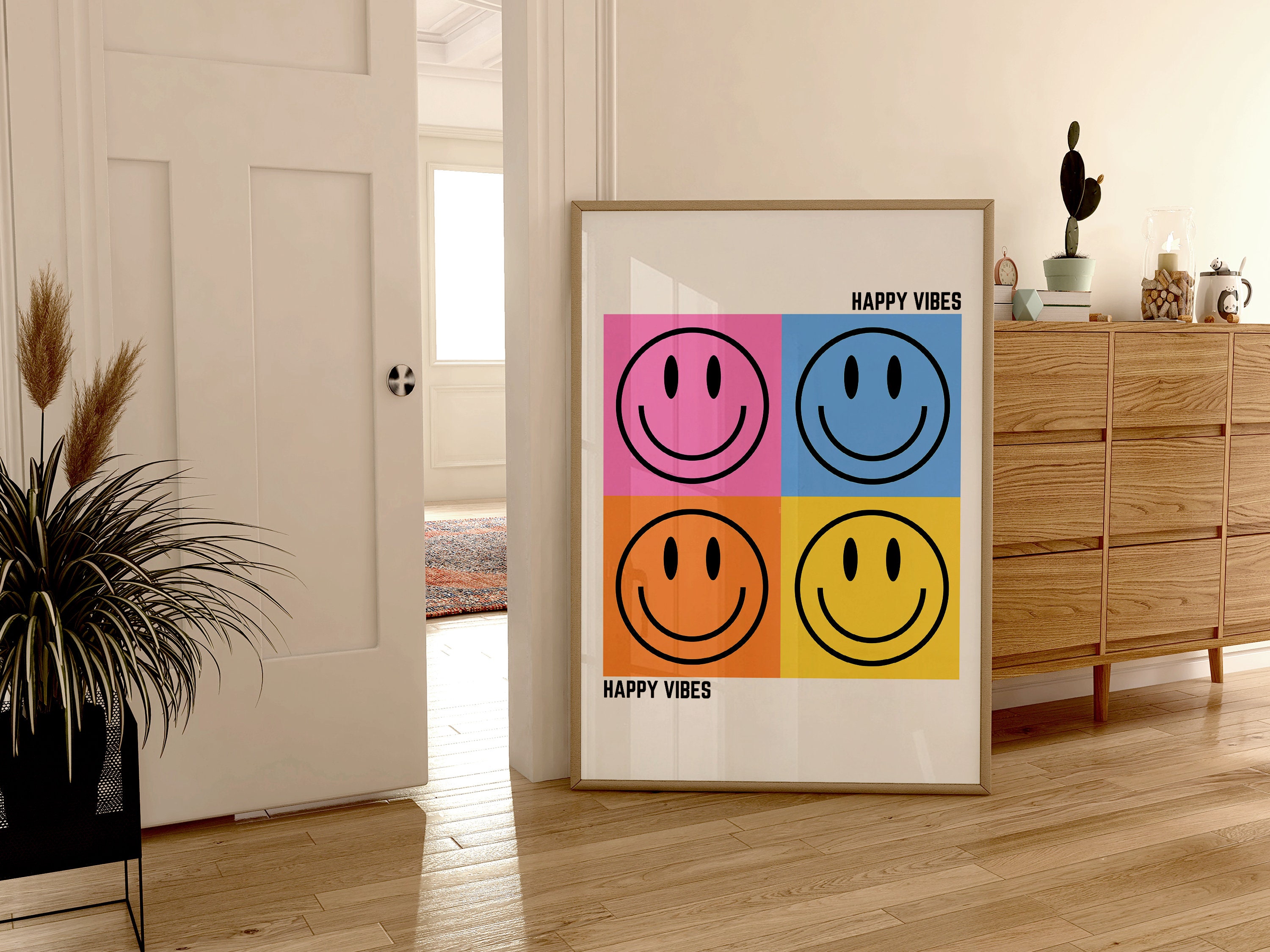 Happy Vibes Poster, Smiley Face Poster, Happy Wall Art - Etsy