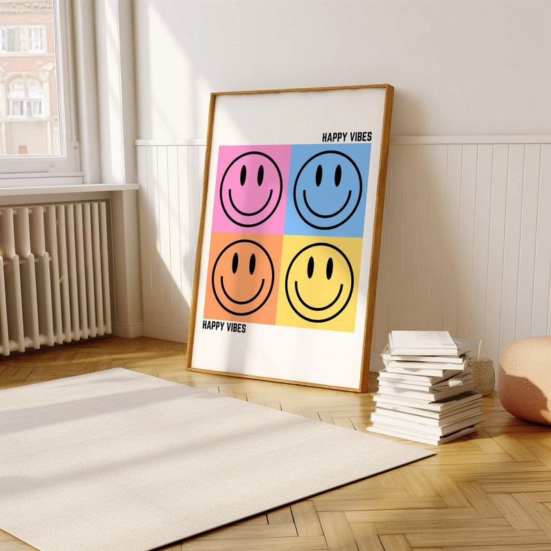 Happy Vibes Poster, Smiley Face Poster, Happy Wall Art - Etsy