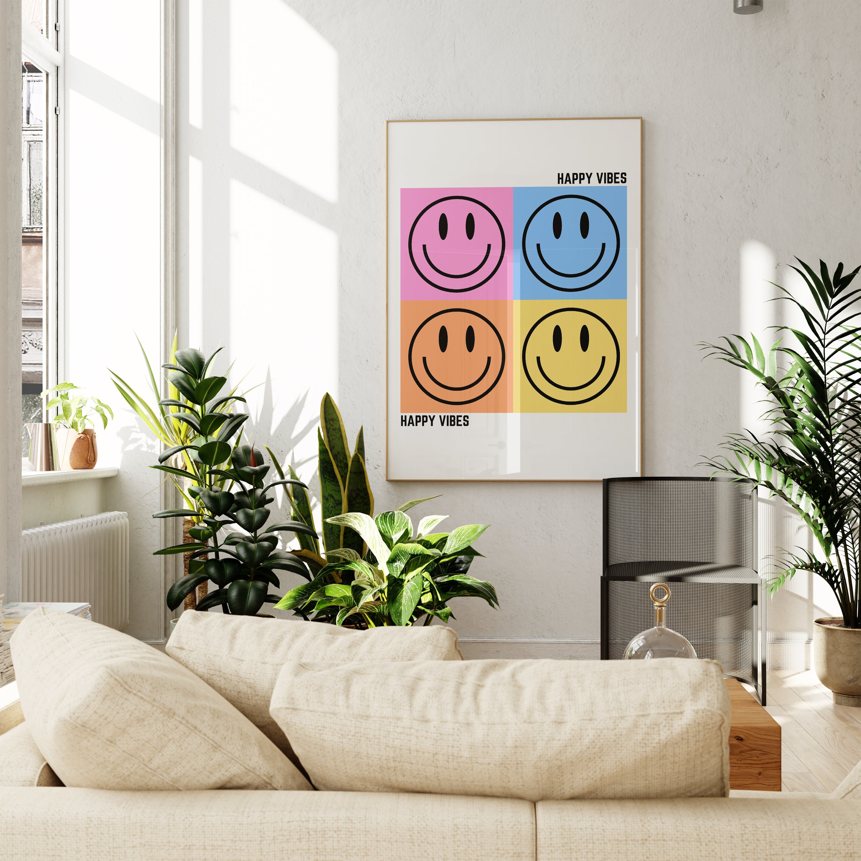 Happy Vibes Poster Smiley Face Poster Happy Wall Art - Etsy
