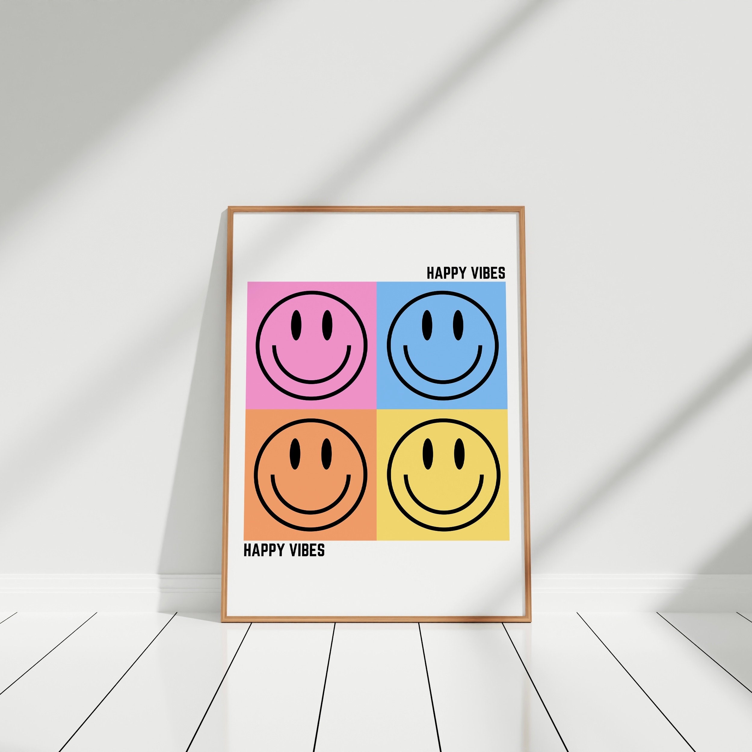 Happy Vibes Poster, Smiley Face Poster, Happy Wall Art - Etsy