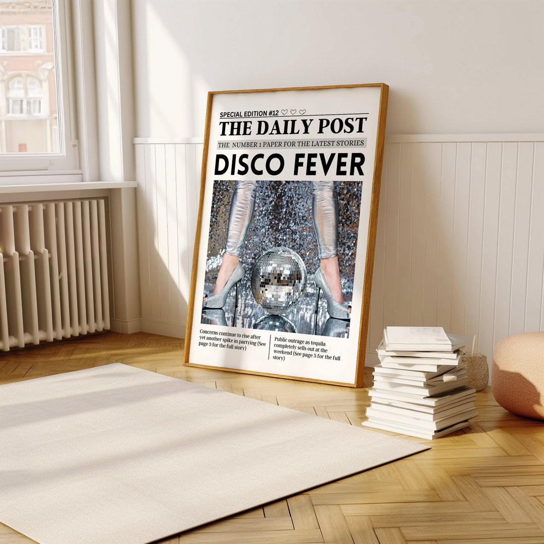 Disco Fever Poster/ Disco Poster/ Disco Wall Art/ Newspaper Wall Art ...